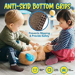 Debra Weitzner 6 Pairs Warm Fuzzy Socks for Kids with Grippers - Non Skid Slipper Socks for Toddlers - Dark Two Tone 6-10 Yr