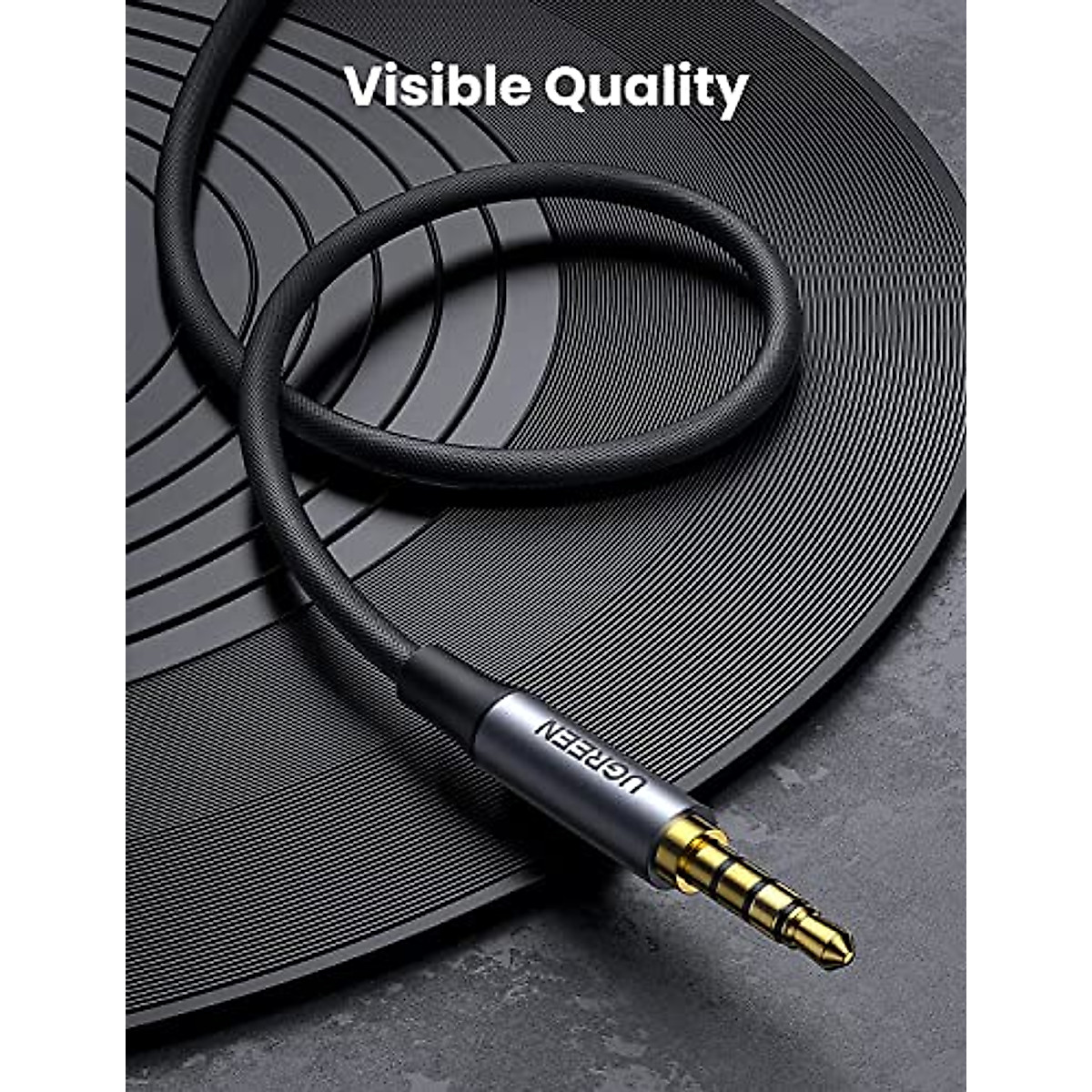UGREEN 3.5mm Audio Cable Braided 4-Pole Hi-Fi Stereo TRRS Jack Shielded Male to Male AUX Cord Compatible with iPad, Samsung Phones, Tablets, Car Home Stereos, Headphones, Speaker, 3FT