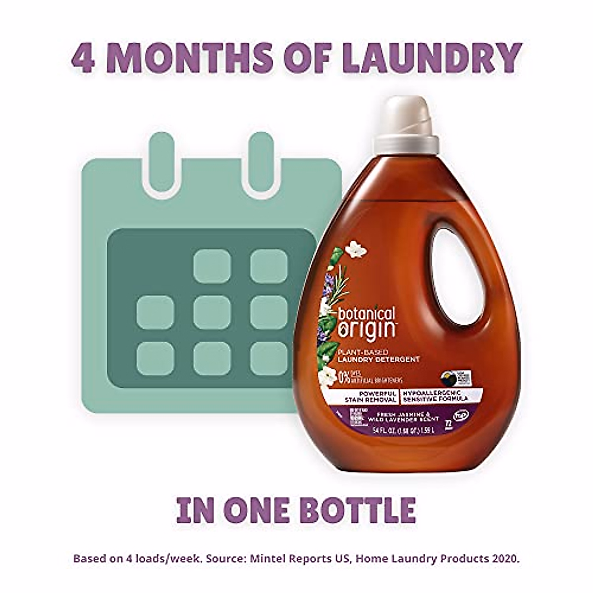 Botanical Origin Plant-based Laundry Detergent Free from Dyes and Brighteners, Lavender, 54 Fl Oz