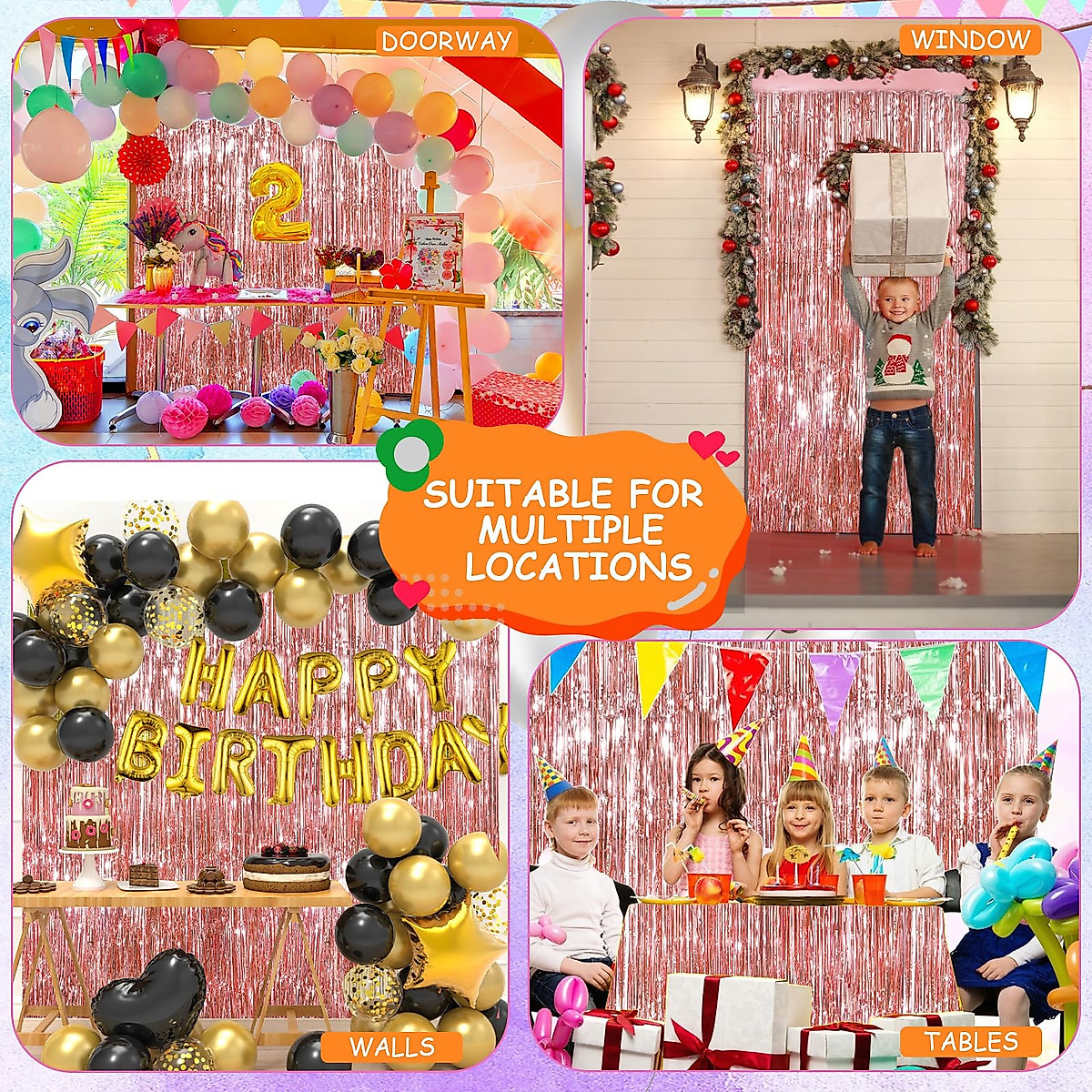 Rose Gold 3 Pack Metallic Tinsel Foil Fringe Curtains, 3.3x8.3 Feet Rose Gold Streamers Backdrop for Party, Door Streamers Party Decorations, Party Streamers for Birthday Christmas Party Decorations