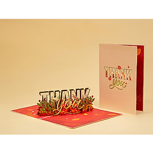 Paper Love 3D Thank You Pop Up Card, For All Occasion, Thanksgiving, Gratitude or Just Because - 5" x 7" Cover - Includes Envelope and Removable Note Tag