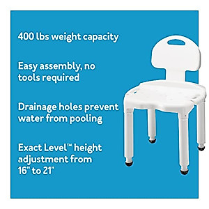 Carex Bath Seat And Shower Chair With Back For Seniors, Bath Chair For Elderly, Disabled, Handicap, and Injured Persons, Supports Up To 400lbs, Shower Seat For Inside Shower
