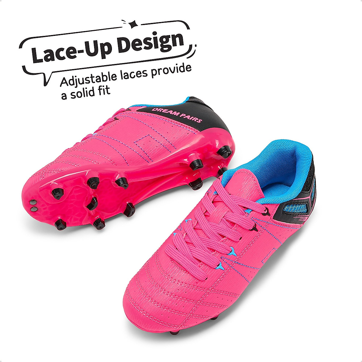 DREAM PAIRS Boys Girls Soccer Football Cleats Shoes for Little Kid/Big Kid,Size 10 Toddler,Fuchsia/Black/Cyan,160471-K
