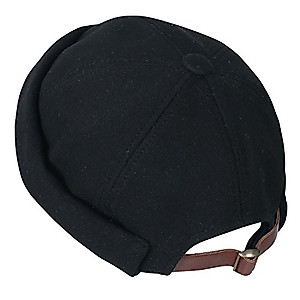 ililily Solid Color Cotton Short Beanie Strap Back Casual Cap Soft Hat (Medium, Black-Jersey)