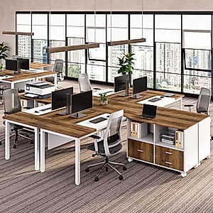 LITTLE TREE 63-inch L-Shaped Executive Computer Desk and File Cabinet, Office Desk with Drawers Filing Cabinet,Credenza Desk Set for Home Office