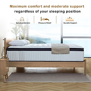 Tegeniss Full Mattress, 12 Inch Innerspring Hybrid Mattress in a Box with Gel Memory Foam, Individually Wrapped Encased Coil Pocket Spring Mattress, Pressure Relief, Medium Firm Support,54"*75"*12"