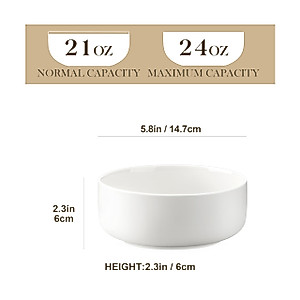 MALACASA 24 OZ Cereal Bowls, Porcelain Soup Oatmeal Bowls Kitchen Ceramic Bowls Set of 4 Dishwasher Microwave Oven Safe, White, Series LUNA
