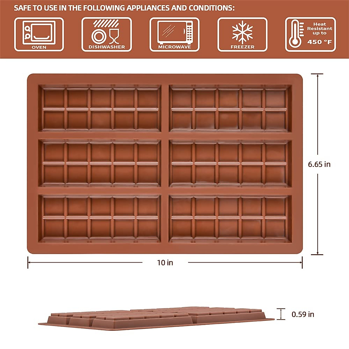 Fimary Chocolate Molds, Rectangle Chocolate Bar Sweet Molds Silicone Bakeware Wax Melt Molds, Pack of 1