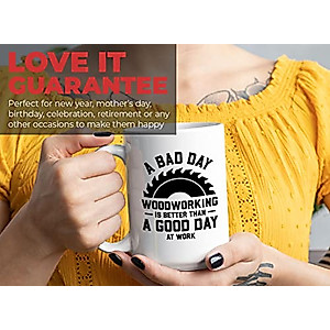 Flairy Land Carpenter Coffee Mug 15oz White - a bad day woodworking - DIY Expert Contractor Welder Woodworker Workshop Carpentry Repairer Plumbing Plumber Chainsaw