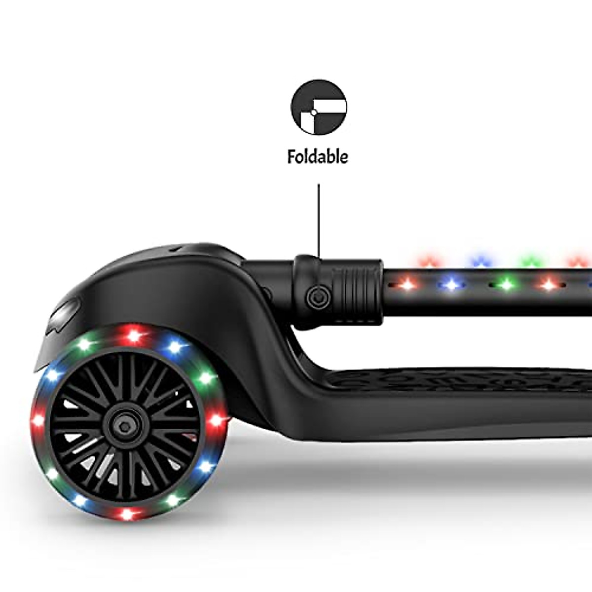 Jetson Scooters - Jupiter Mini 3 Wheel Kick Scooter (Black) - Collapsible Portable Kids Three Wheel Push Scooter - Lightweight Folding Design with High Visibility RGB Light Up LEDs on Stem and Wheels