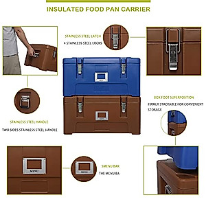 FORCOOK Top-Load Insulated Food Pan Carrier Food Warmer Box Hot Boxes for Catering Keep Food Hot Or Cold with Three Third-Size 18/8 Stainless Steel Leak-Proof Hotel Pans