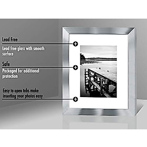 Americanflat 8x10 Picture Frame in Silver - Displays 5x7 with Mat and 8x10 Frame Without Mat - Composite Wood with Polished Glass - Horizontal and Vertical Formats for Wall and Tabletop