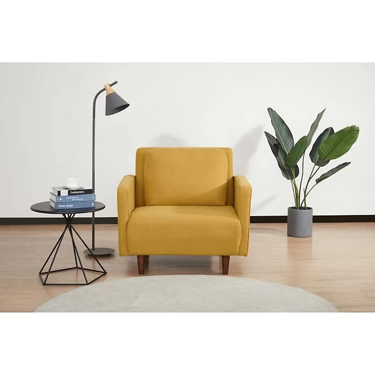 GIA Tri-Fold Convertible Polyester Chaise Sofa Bed with Removable Back Cushion and Legs, Yellow