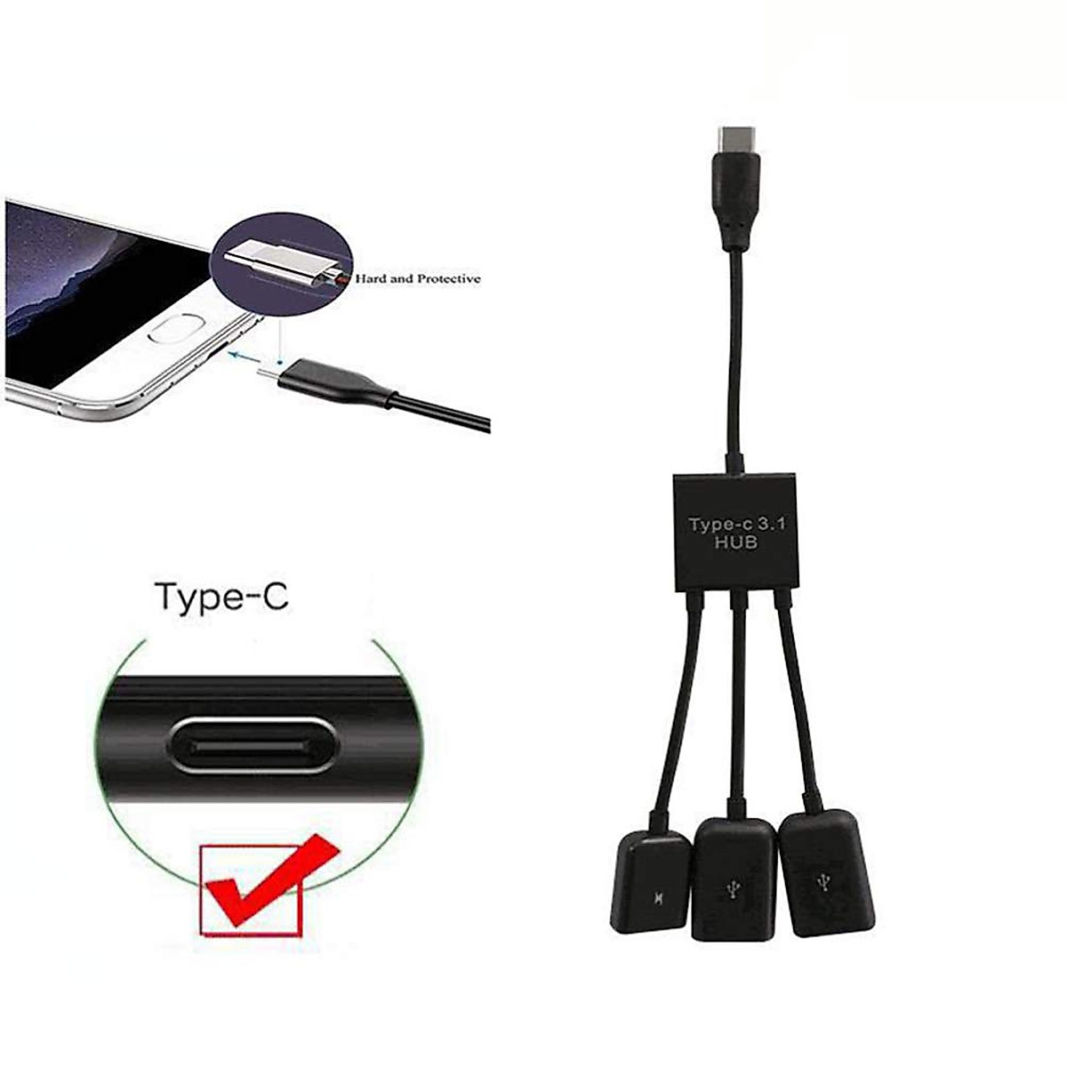 UKCOCO 3 USB Data Extension hub USB Type C Connector USB hub ethernet USB hub for Laptop USB Extender Cable Alloy Data hub Flash Drive hub Micro USB Type C Hub USB hubs Cell Phone Driver