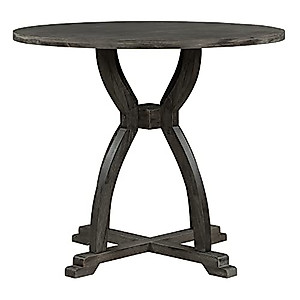 Hlcodca Farmhouse 5-Piece Counter Height Dining Table Set,Round Kitchen Dining Table Set with Trestle Legs and 4 Upholstered Dining Chairs for Small Place (Gray#R^Farmhouse)