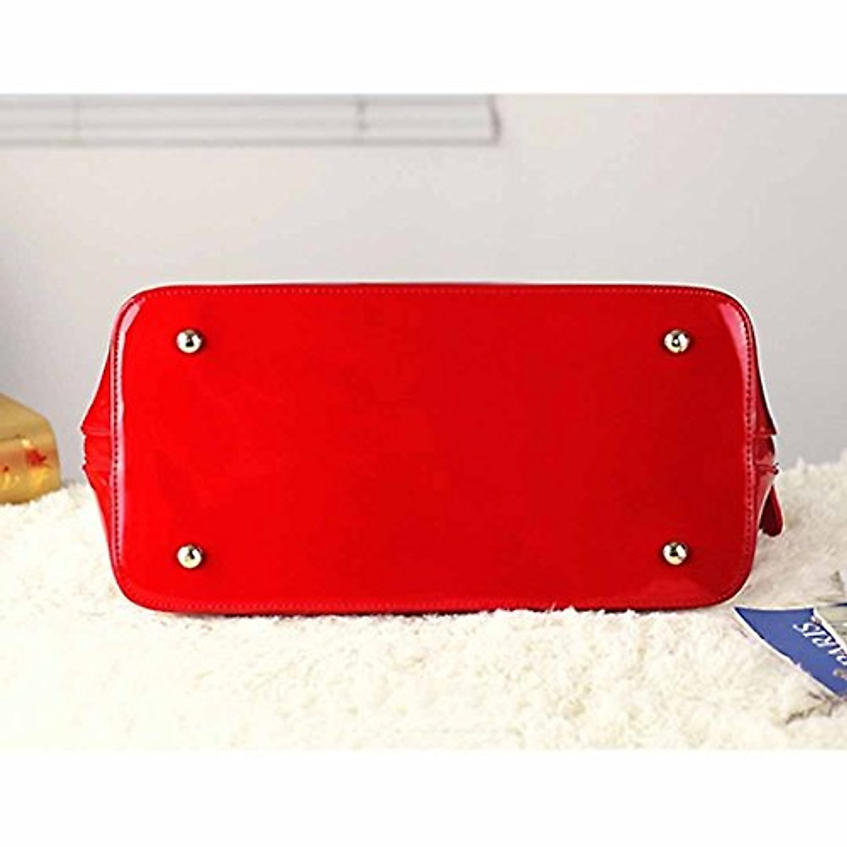 Mily Dome Satchel Handbag Patent Leather Bag Candy Color Jelly Shoulder Bag Tote Red