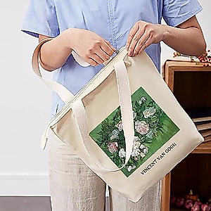Lidxfeo Canvas Tote Bag Aesthetic, Shoulder Shopping Bag for Women, with Zipper and Inner Pocket, for Shopping, School, Work