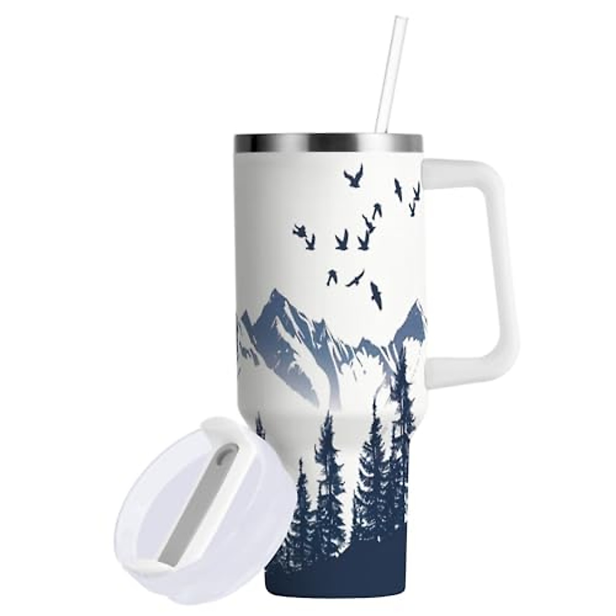 Jihqo Graffiti Mountain Tree 40 oz Stainless Steel Vacuum Insulated Tumbler with Handle and Straw Lid, Leakproof Water Bottle Double Wall Travel Mug Coffee Cup, Cupholder Friendly