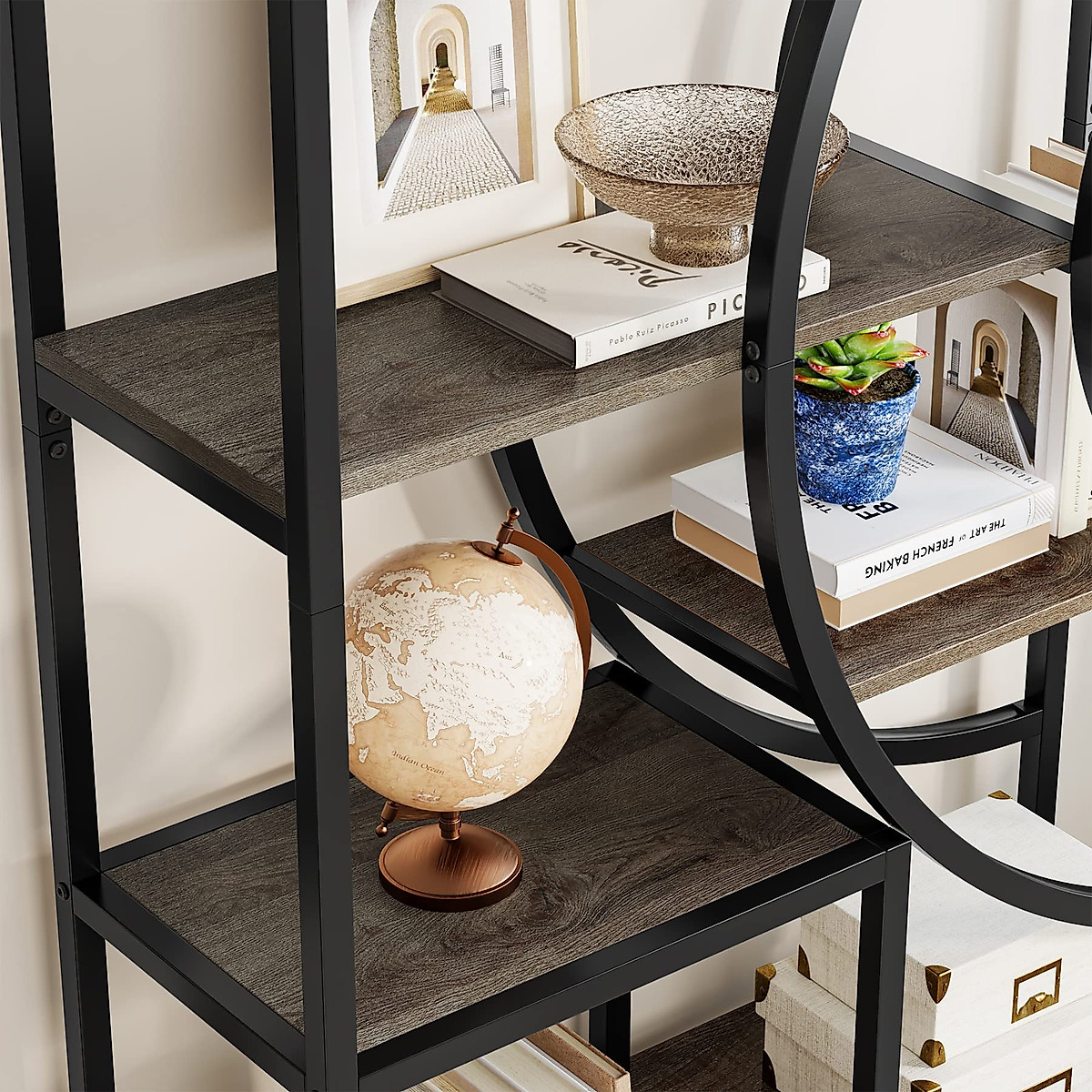 Tribesigns 71 in Geometric Bookcase Set, Industrial 8-Tiers Bookshelves, Tall Etagere Bookcase with Metal Frame, Freestanding Open Storage Shelving Units for Home Office, Living Room