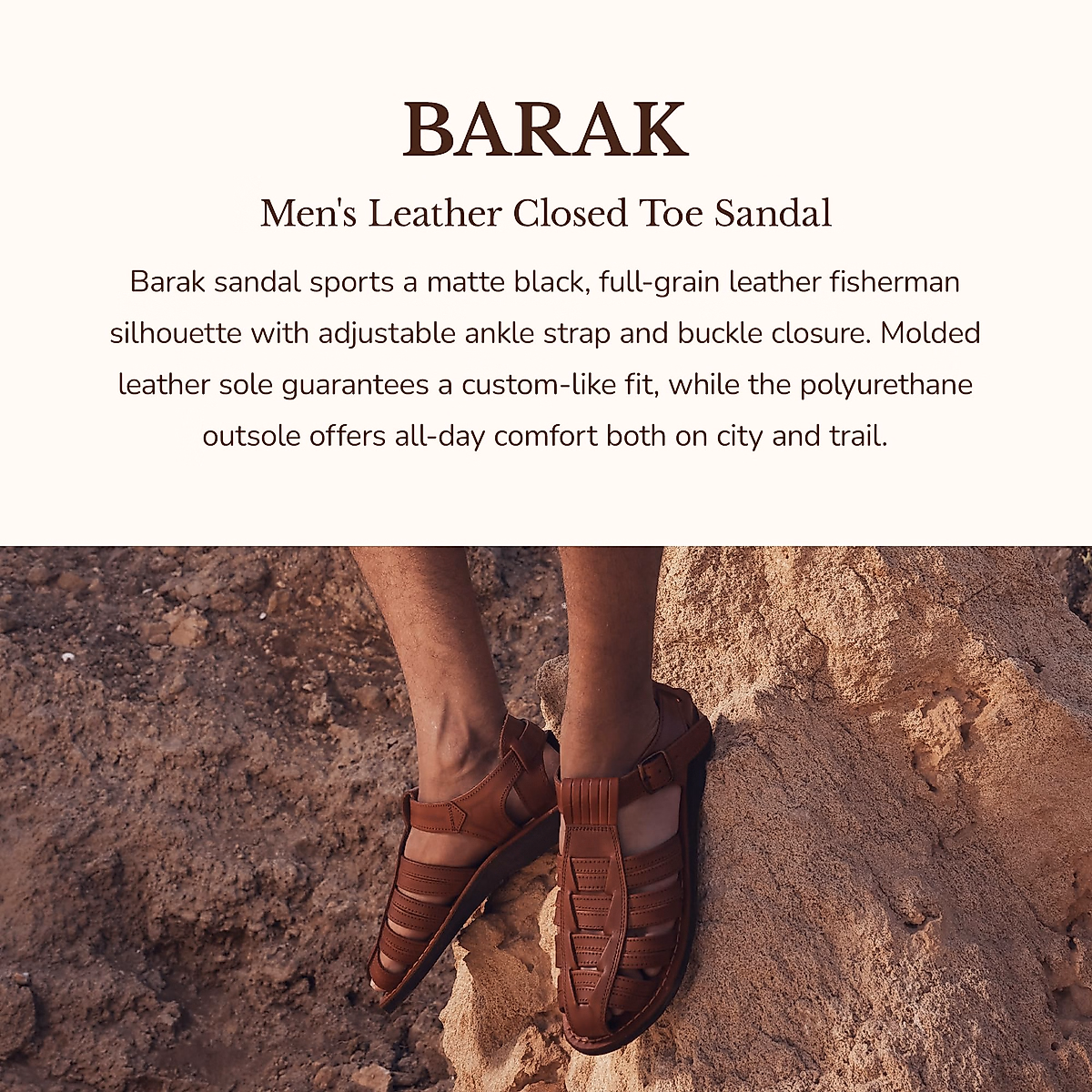 Jerusalem Sandals Barak - Leather Closed Toe Sandal - Men Sandals