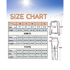 MeetHoo Children's Thermal Underwear Set, Breathable and Skin-friendly Sports Underwear, Bamboo Charcoal Underwear Base Layer Winter Ski Hunting Gear for Boys Cold Weather XS-L