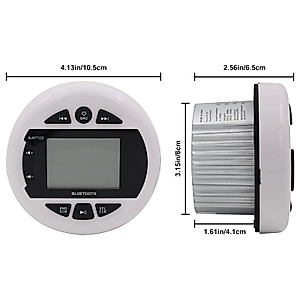 Herdio Round Waterproof Marine Radio - 4 x 40 W Boat in Dash Gauge Stereo Receiver Compatible with Bluetooth, AM FM, 2.75 Inches Digital LCD, USB, AUX, RCA (White)