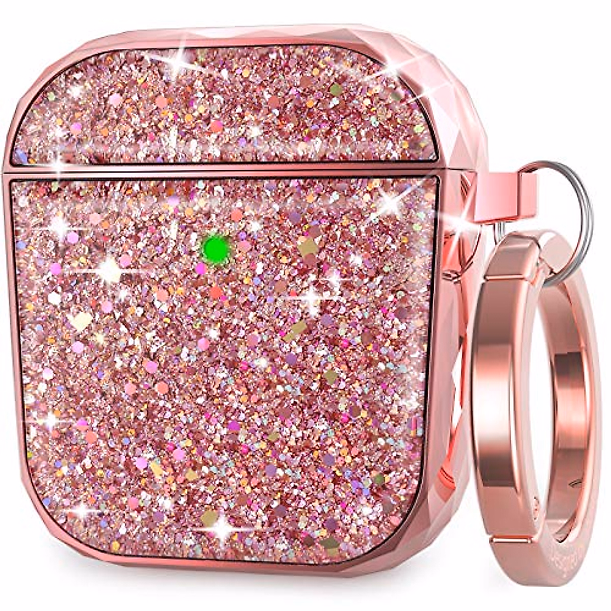 AHASTYLE AirPods Case for Women Girls Luxury Glittery, Glossy Hard Protective Case Cover Compatible with Apple AirPods 2 & 1(Rose Gold)