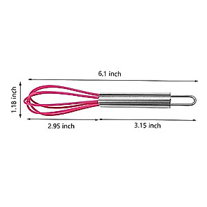 Wtcynla 8 Pack 6" Multi-Color Mini Silicone Kitchen Whisks with Stainless Steel Handles Egg Beater Milk Beater Balloon Whisk for Blending Stirring Whisking and Beating(4 Colors)