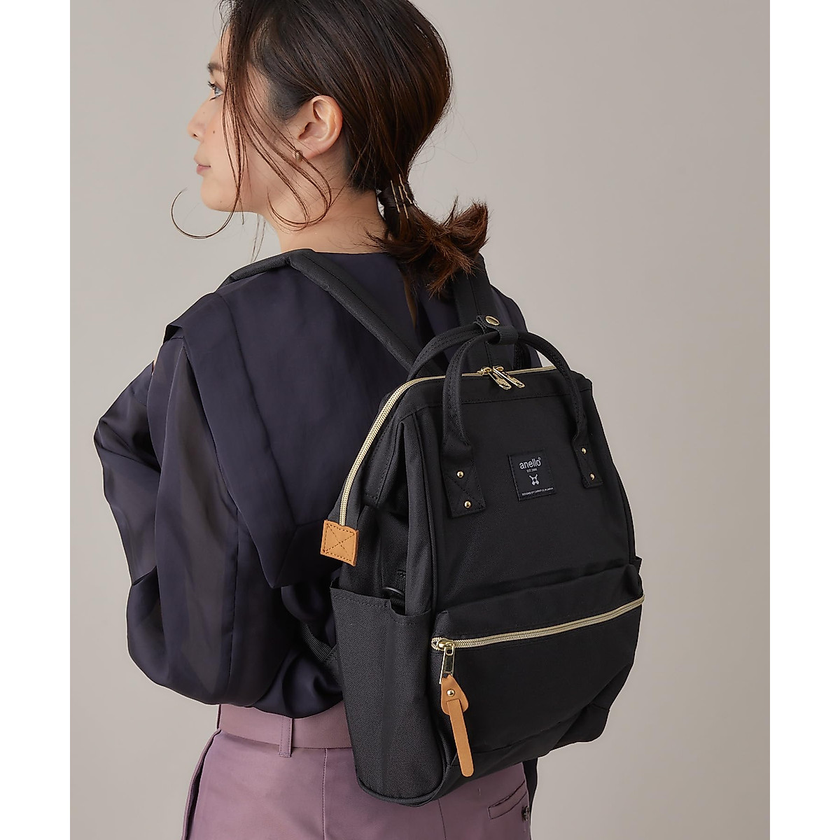 Anero ATB0193Z Backpack with Clasp, (R), A4 Base, Water Repellent, Multiple Storage, PC Storage, Black