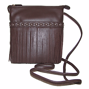 Cowhide Leather Fringe Mini Sac Cross-body Handbag (Brown)