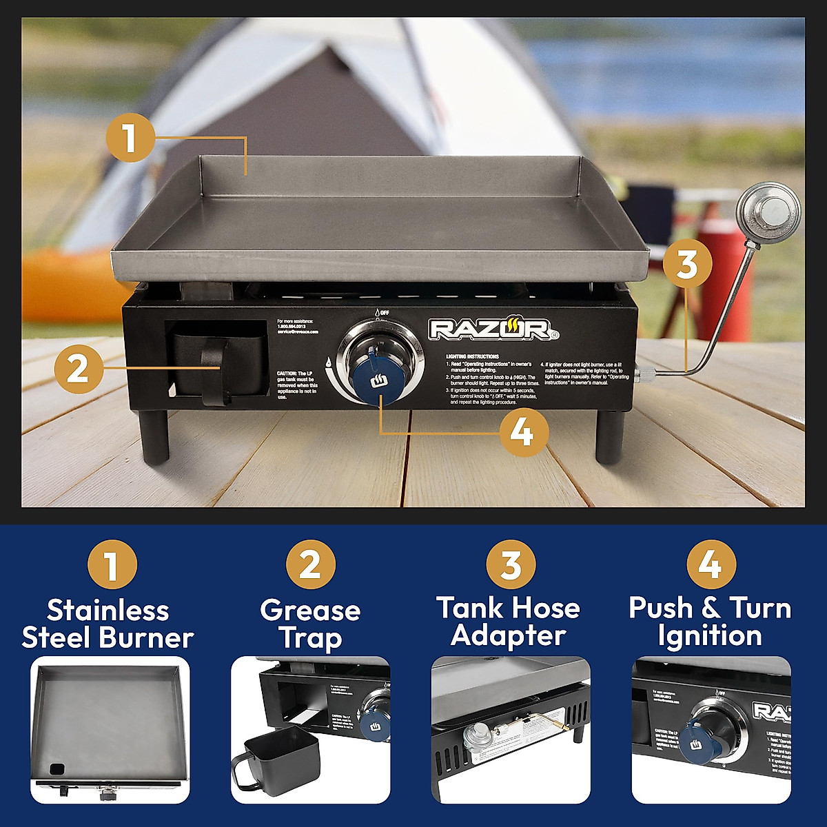 Razor Universal Rolling Prep Cart with Shelves and Storage Drawer for Portable Outdoor Griddle and Grills, Accessory Only, Black