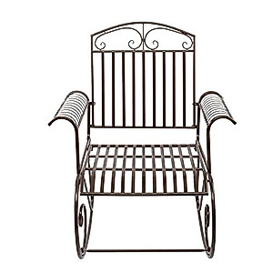 INXXCOROO Outdoor Wrought Iron Bent Arm Single Rocking Chair, Dark Brown