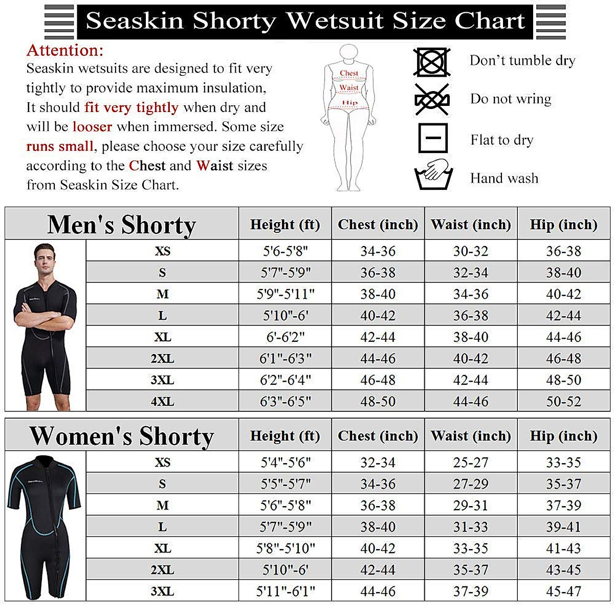 Seaskin 2 Pieces Shorty Wetsuit, 3mm Mens Medium Size and Womens Small Size Diving Suit Front Zip Wetsuit for Diving Snorkeling Surfing Swimming