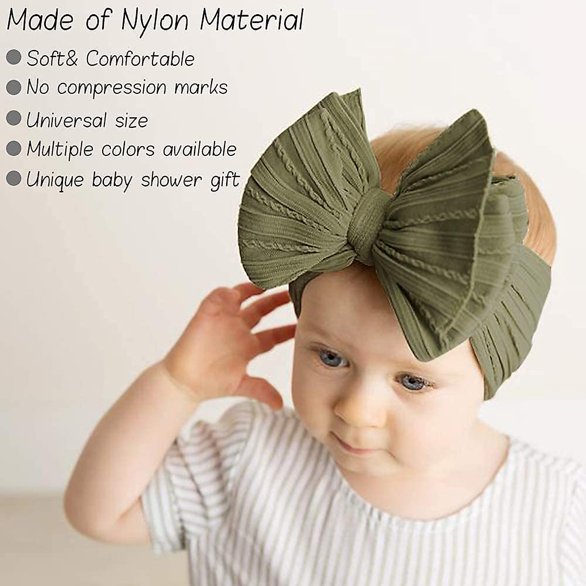 Makone Handmade Baby Headbands with Bows Stretchy Nylon Headbands for Infant Baby Girls