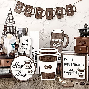 8 Pieces Coffee Tiered Tray Decor Coffee Bar Accessories Table Centerpiece Farmhouse Decorations Gnome Rustic Coffee Bar Wood Signs for Home Kitchen Coffee Station, Coffee Style (Coffee Style)