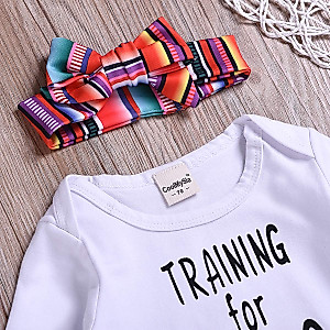 TROSJ 3Pcs Newborn Infant Baby Boy Girl Outfits Long Sleeve Letter Print Romper Tops +Rainbow Striped Pants + Headband Clothes Set (White, 6-12 months)