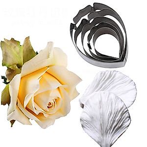 KALAIEN 5pcs Stainless Steel Peony Cutter 2pcs Fondant Silicone Mold Gumpaste Peony Sugarcraft Flower Veining Mold Veiner Petal Making Tool