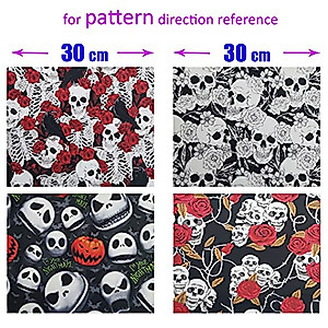 PUMCRAFT Sewing Fabric 4pcs 30 X 25cm Rose Skeleton Skull Cotton Fabric Floral Ghost Halloween Sewing Clothing Tissue Telas Textile Patchwork Bundle DIY - 30cm X 25cm Fabric Patchwork Craft