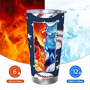 AYCZN Vintage Baseball Star 20 OZ Tumbler Stainless Steel Travel Coffee Mug, Sport Ball Insulated Water Bottle with Lid and 2 StrawsLeakproof Thermal Cup