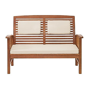 Lyndon Eucalyptus Wood Outdoor 2-Seat Bench with Cream Cushions, Weather-Resistant, Durable, Perfect for Patio and Garden, Coordinating Pieces Available, 48 in. W x 28 in. D x 35 in. H
