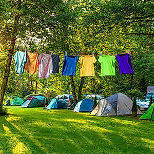 Windyun Portable Travel Clothesline Cord Adjustable 26ft Camping Clothes Line Laundry Drying Rope with 24 Colorful Windproof Clothespins 24 Stoppers 1 Storage Bag for Hotel Trip Cruise Outdoor Indoor