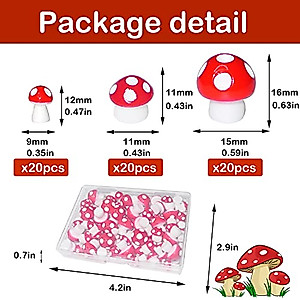 HADDIY Mini Mushrooms Decorations,60 Pcs Tiny Resin Miniature Mushroom Figurines for Crafts,Bonsai and Fairy Garden Accessories(Red)