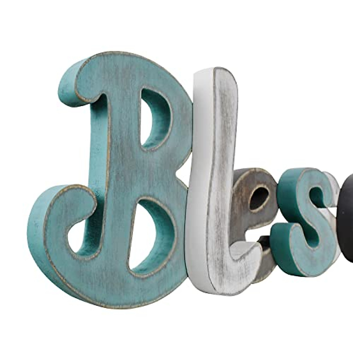 Teal Blessed Wooden Letters Wall Decor Freestanding Cut Out Decorative Wood Word Decor Signs for Living Room Shelf Mantel Table Top Rustic Home Decor