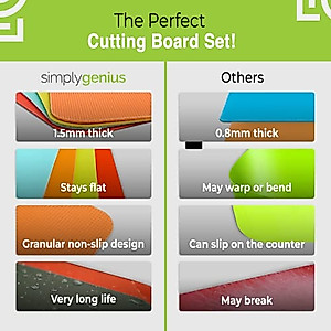 Simply Genius Plastic Cutting Boards for Kitchen - Color Coded Chopping Board Set - Flexible Cutting Mats for Meat & Vegetables - Dishwasher Safe, Non-Slip, BPA Free (8-Pack Multicolor, Mixed Size)