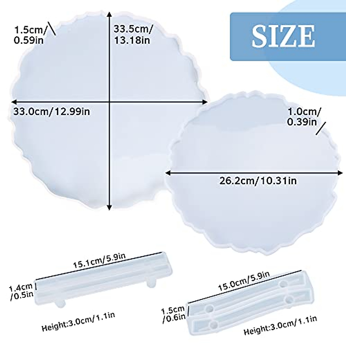 2 Size Large Silicone Tray Molds with Handles Molds 13 Inches Round Big Tray Resin Mold Irregular Geode Coasters Jewelry Plates Mold for Epoxy Resin Casting Art Craft Supplies