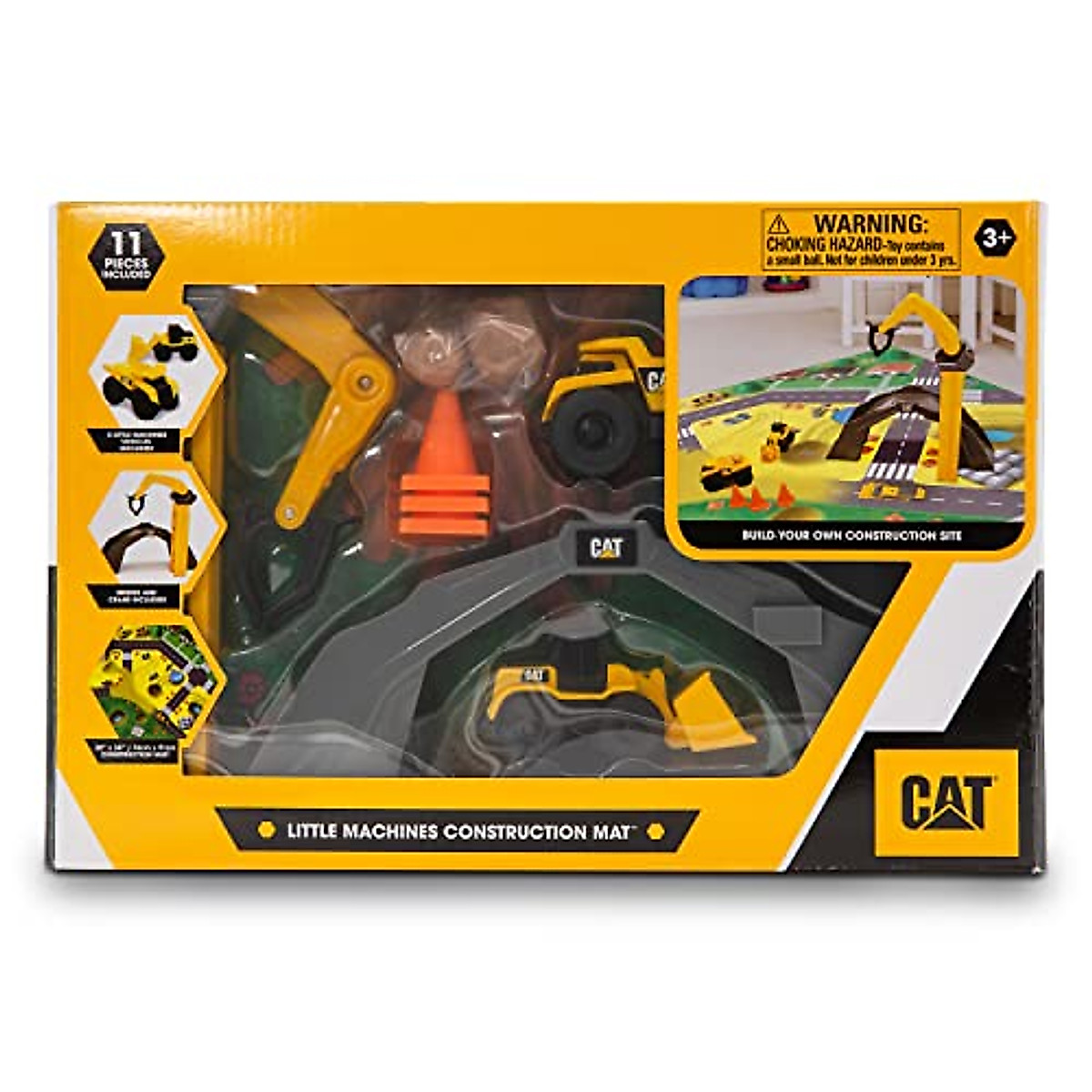 CAT Construction Toys, CAT Little Machines Vehicles Play Mat with Collectible Construction Vehicles, Sensory Toys for Kids Ages 3 and up