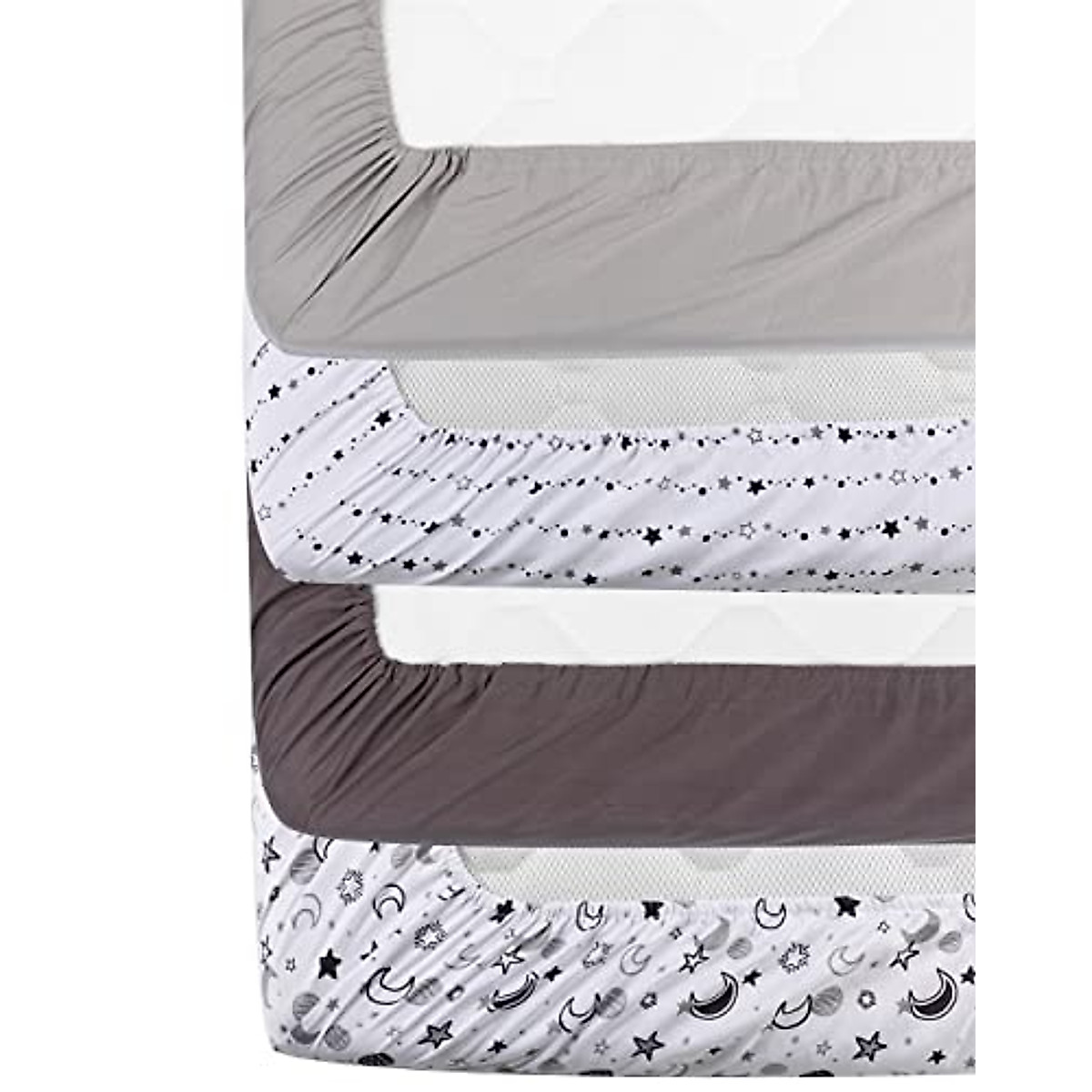 FIGEPO 4 Pack Star and Moon Neutral Unisex Fitted Baby Crib Sheets Set for Baby Boys or Girls (White)