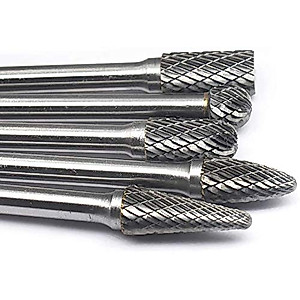 Carbide Burrs Set 5pcs JESTUOUS 1/4 Inch Shank Diameter Extended Long Double Cut edge Solid Tungsten Carbide Burr Rotery File for Die Grinder Bits Drilling