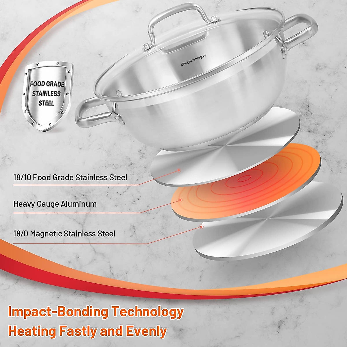 Duxtop Professional Stainless Steel Cooking Pot, 5.7-Quart Stock Pot with Glass Lid, Impact-bonded Technology