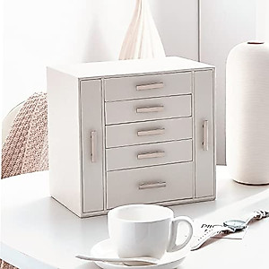 ANWBROAD Jewelry Boxes for Women White Jewelry Organizer Box Roomy for All Jewelry Jewelry Storage Case for Necklace Earring Bracelet Ring Leather Jewelry Storage Box Gifts for Women UJJB007W